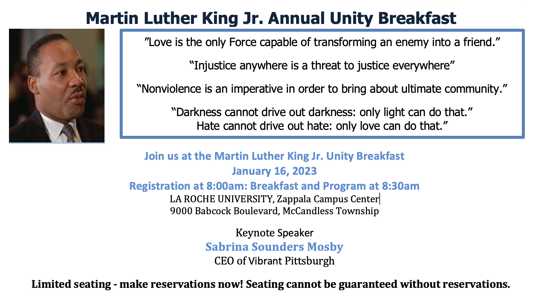 Martin Luther King Jr. Annual Unity Breakfast – AAUW NORTH HILLS PITTSBURGH